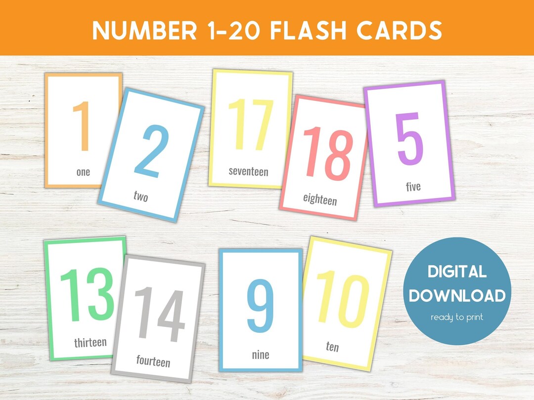 Numbers Cards 1-20 Numbers Flashcards Learn to Count - Etsy