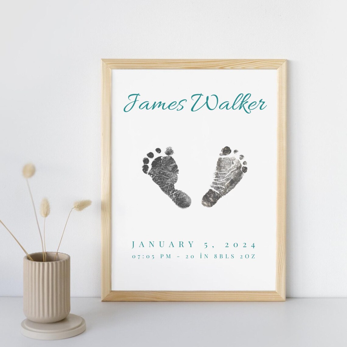Baby Footprint Keepsake Printable, Newborn Birth Details Art Gift, DIY ...
