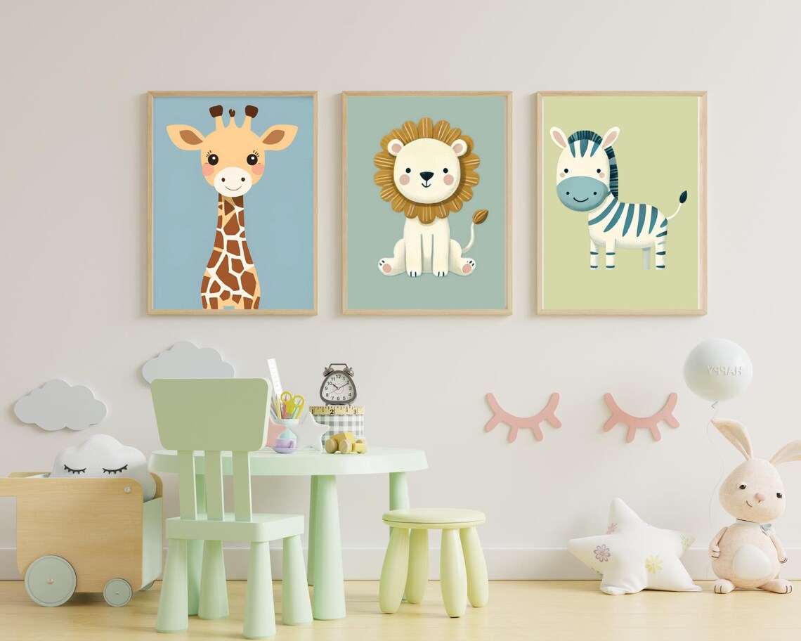 Safari Animals Nursery Wall Art Set - Digital Printable Baby Room Decor ...