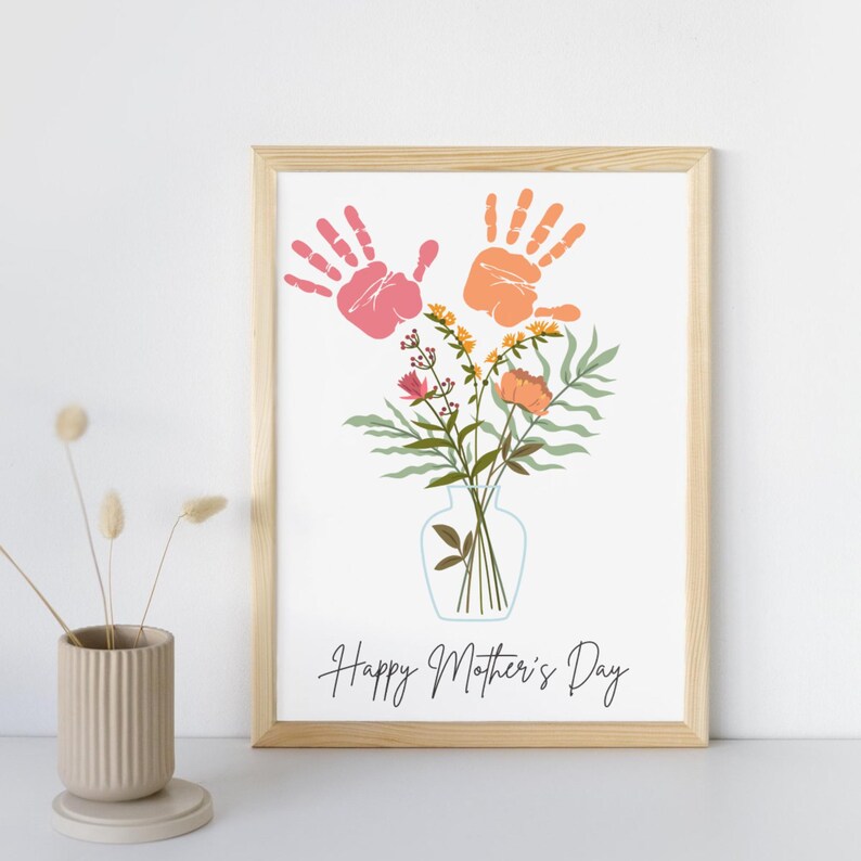 Custom Handprint Bouquet Print, Floral Handprint Keepsake, Unique ...