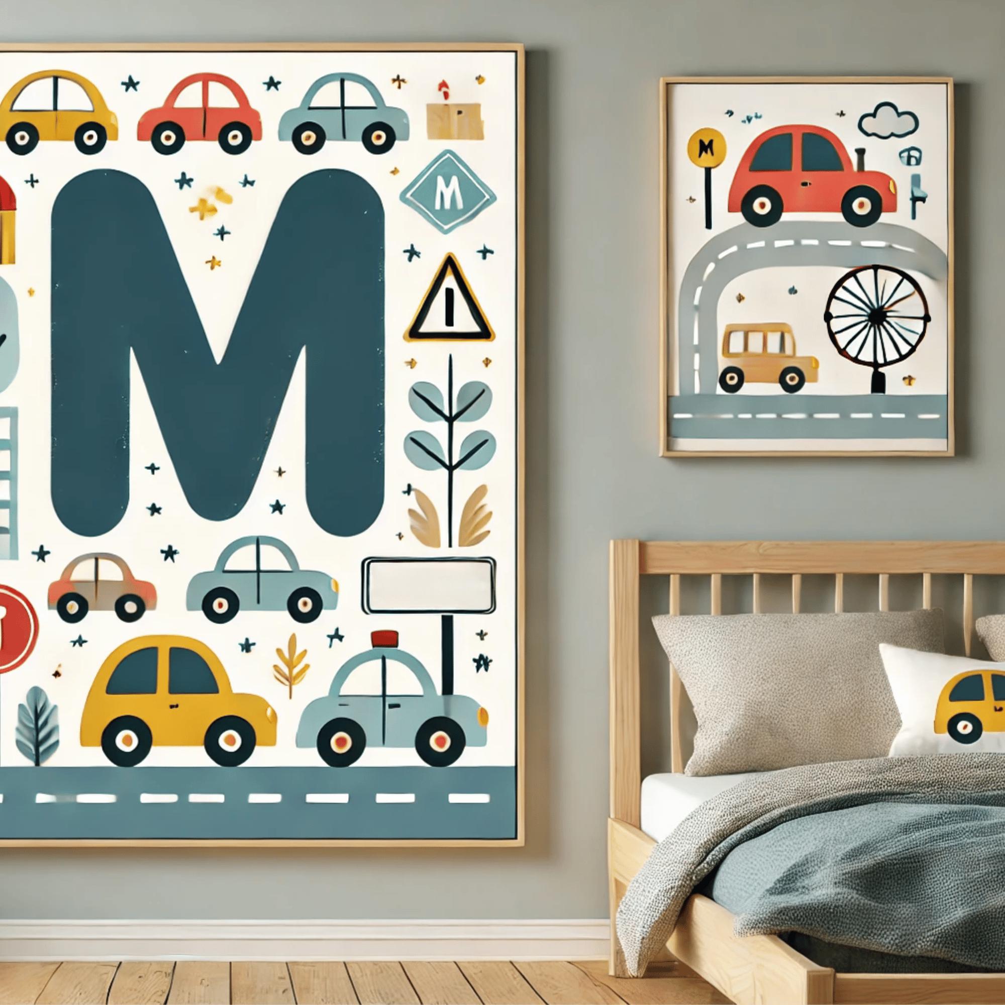 Custom Alphabet Car Wall Art Set - Personalized Nursery Decor - Choose ...