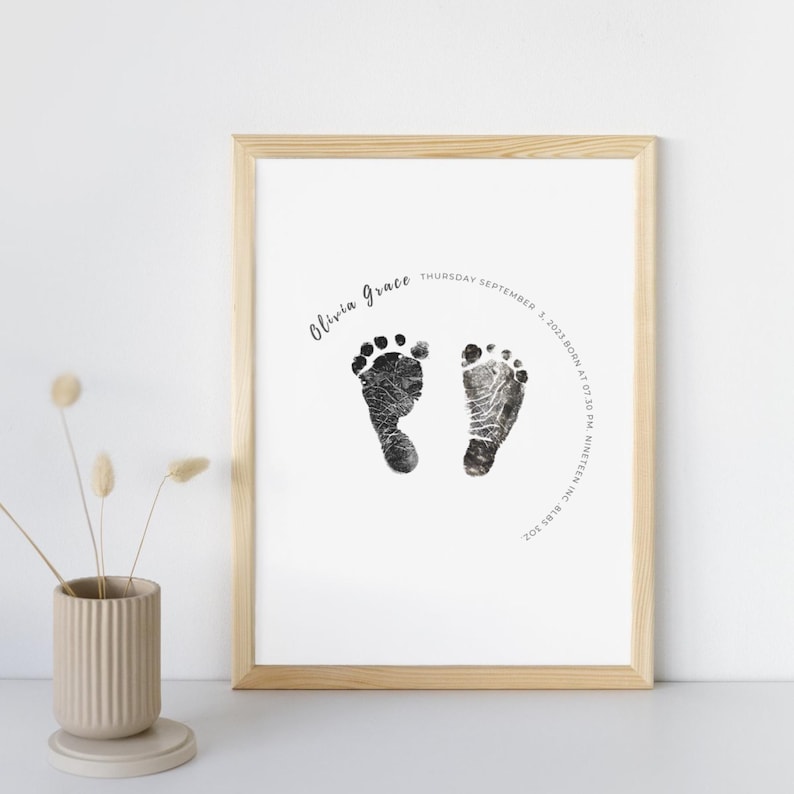 Baby Footprint Printable Art, New Baby Keepsake Gift, DIY Birth Memory ...