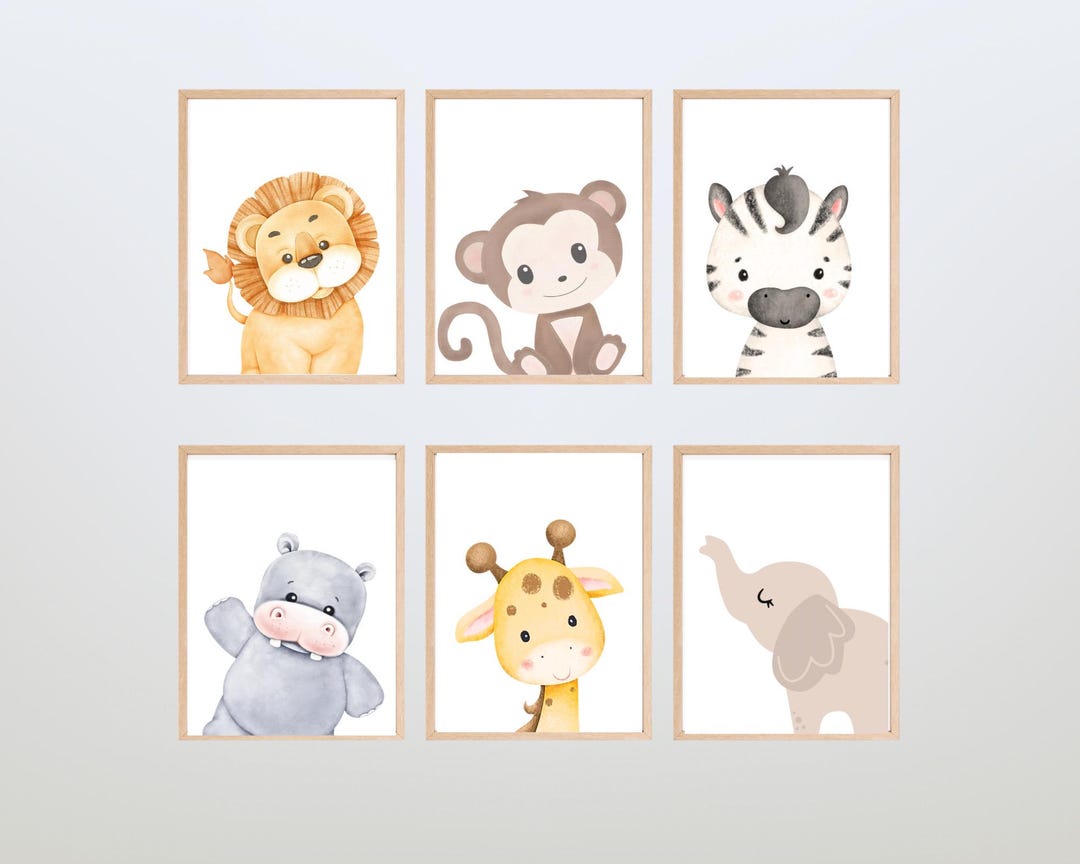 Boho Safari Animal Prints Set of 6 - Watercolor Jungle Nursery Wall Art ...