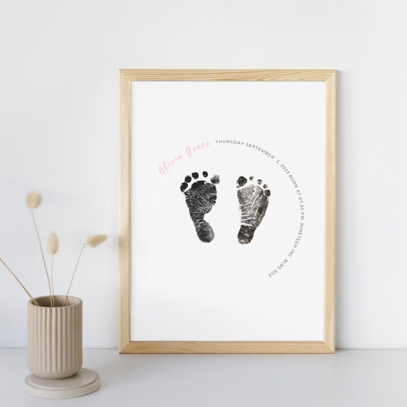 Baby Footprint Printable Art, New Baby Keepsake Gift, DIY Birth Memory ...