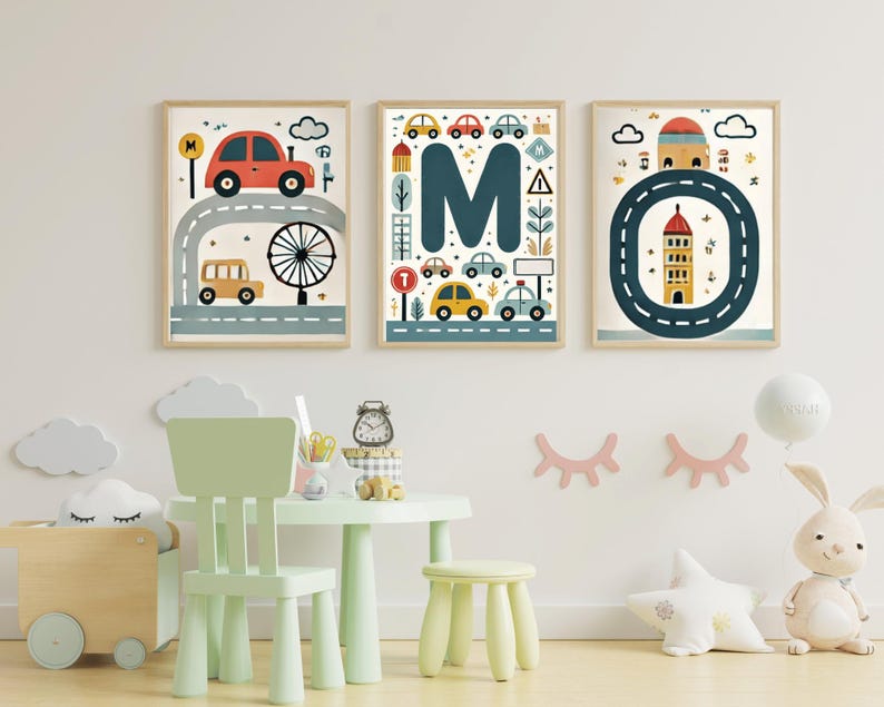 Custom Alphabet Car Wall Art Set - Personalized Nursery Decor - Choose ...
