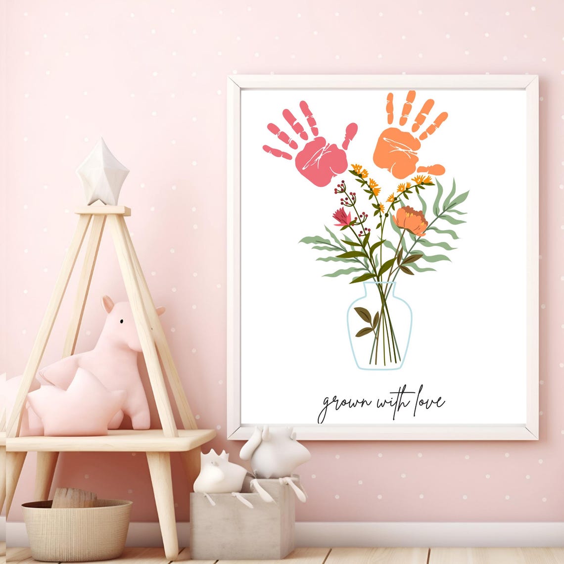 Custom Handprint Bouquet Print, Floral Handprint Keepsake, Unique ...