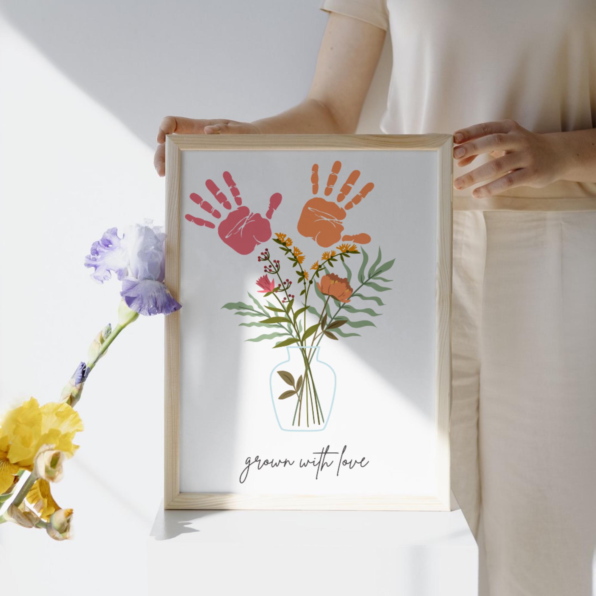 Custom Handprint Bouquet Print, Floral Handprint Keepsake, Unique ...