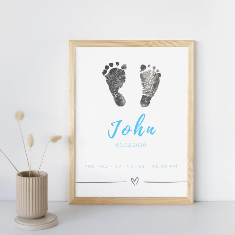 Personalized Baby Footprint Art, Custom Baby Birth Stats Print, Baby ...