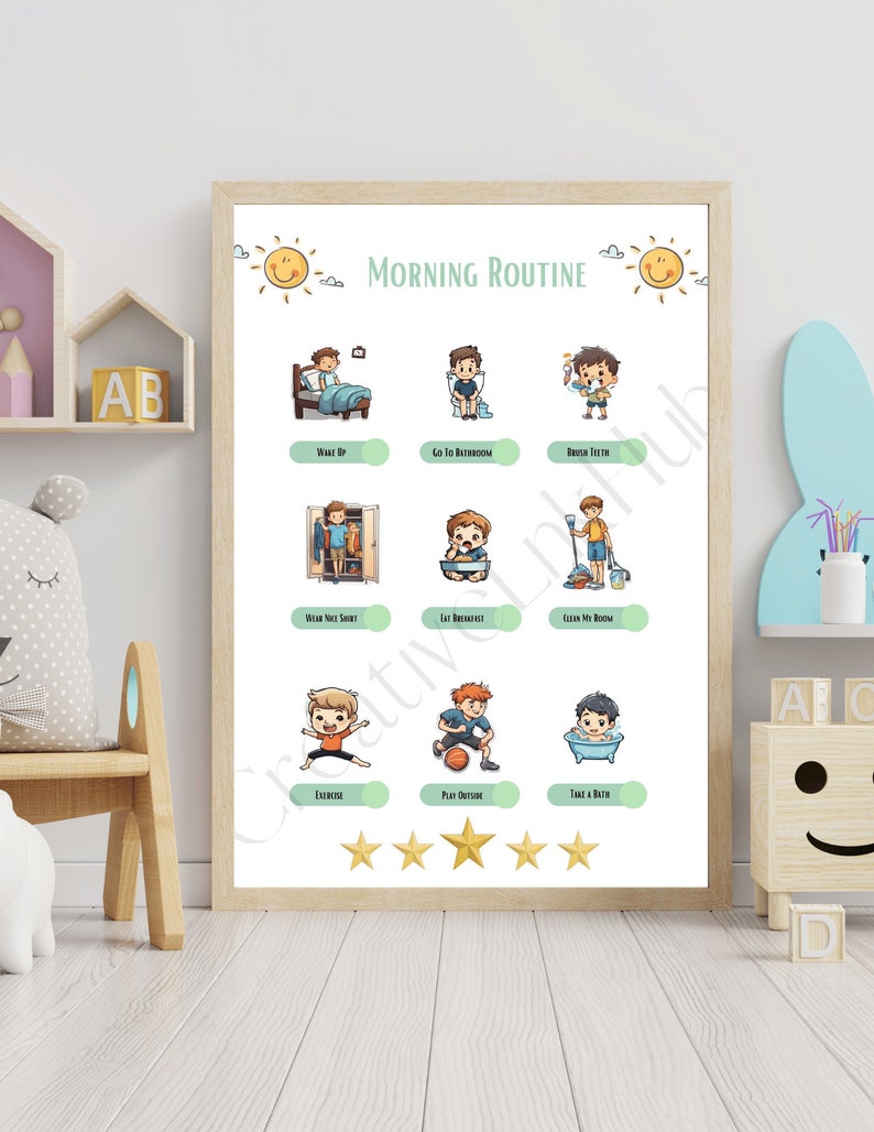 Kids Morning Routine Chart Printable Daily Task Planner Children's Fun ...