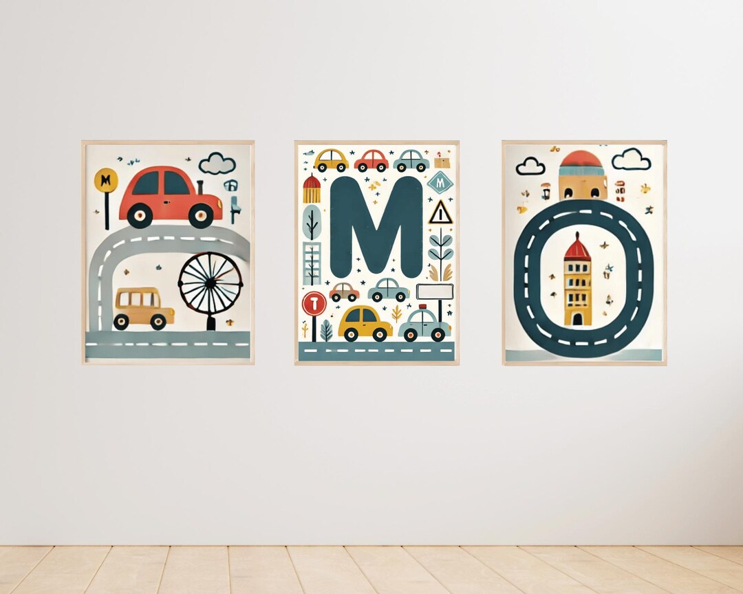 Custom Alphabet Car Wall Art Set - Personalized Nursery Decor - Choose ...