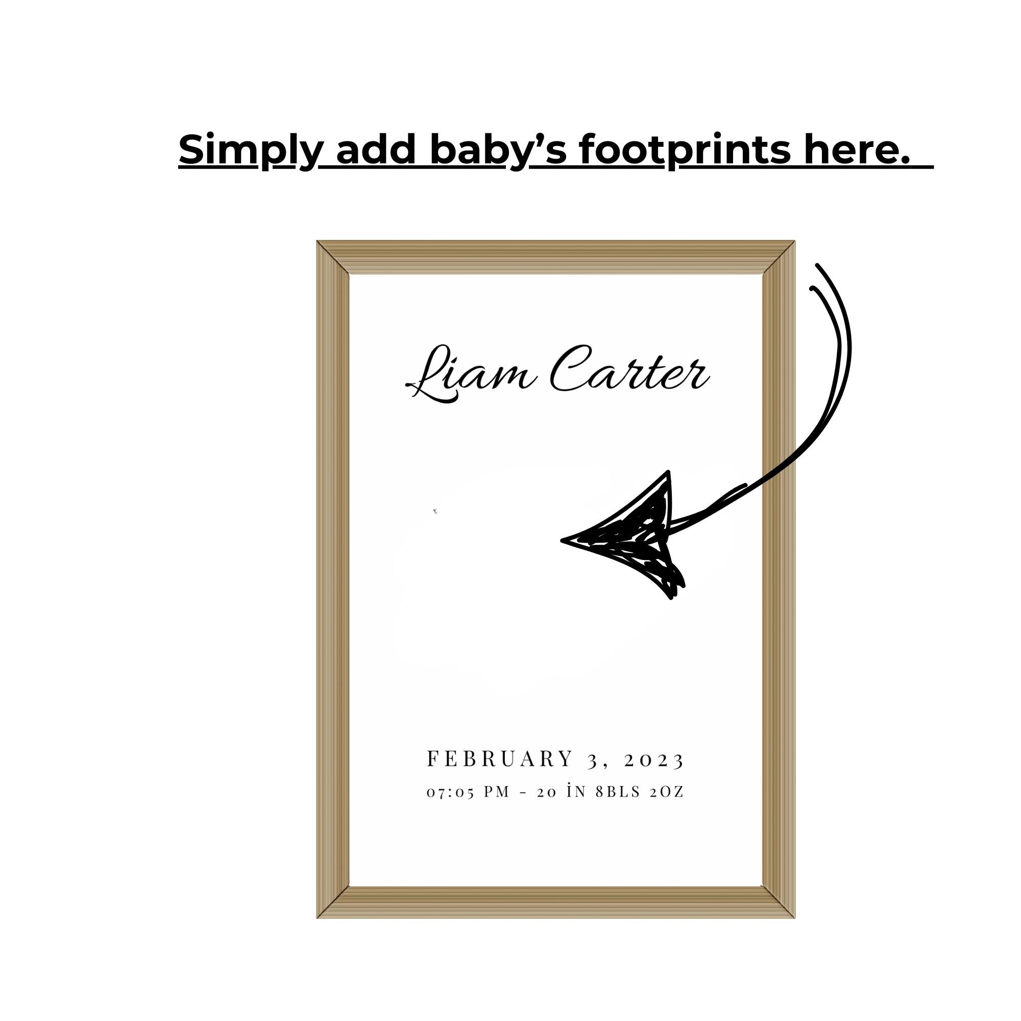 Baby Footprint Keepsake Printable, Newborn Birth Details Art Gift, DIY ...