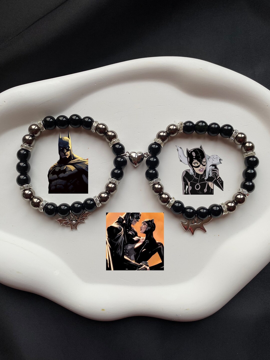 Batman & Catwoman Couple Bracelets, Couple Bracelets, Heart Magnet - Etsy