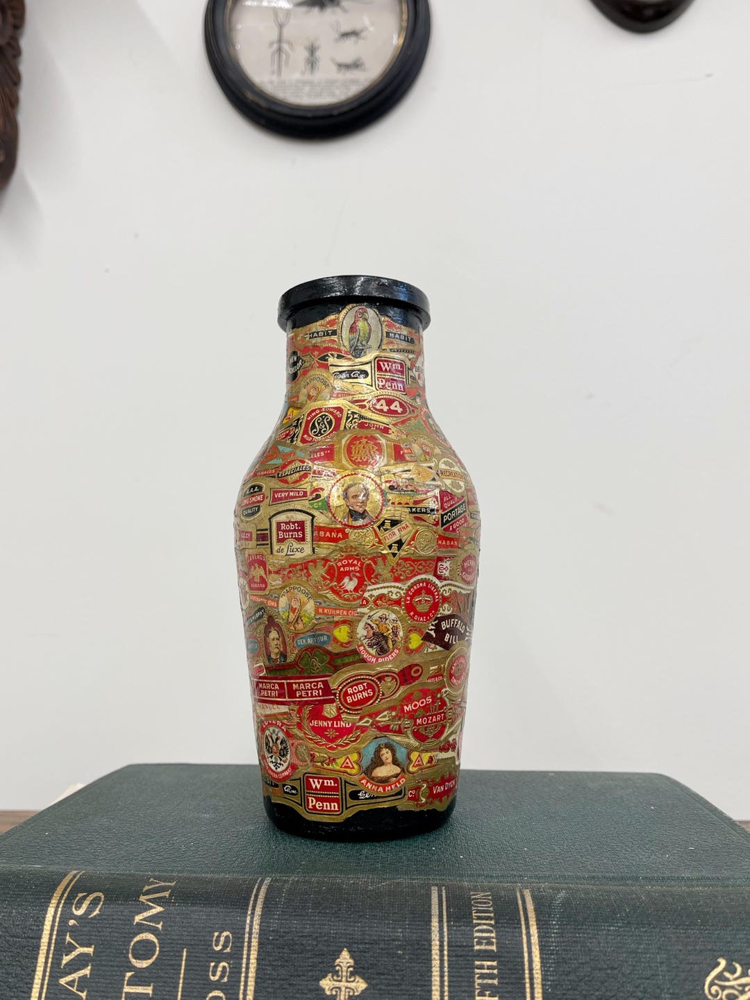 Vintage Cigar Label Folk Art Vase - Etsy
