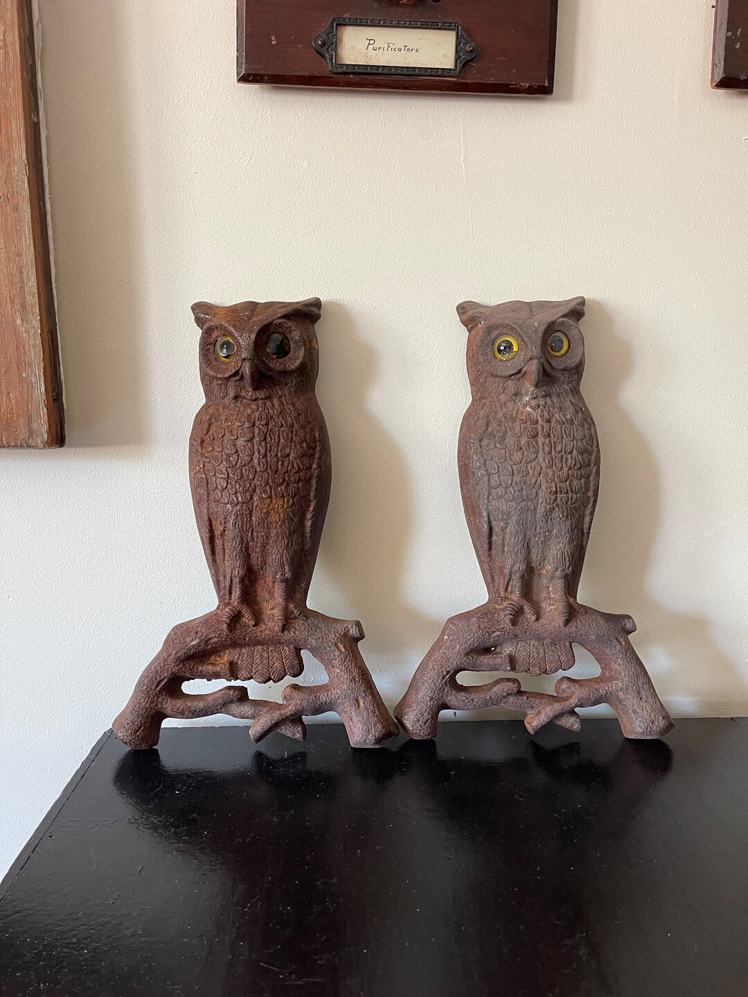 Antique Cast Iron Owl Andirons Front Parts Only - Etsy