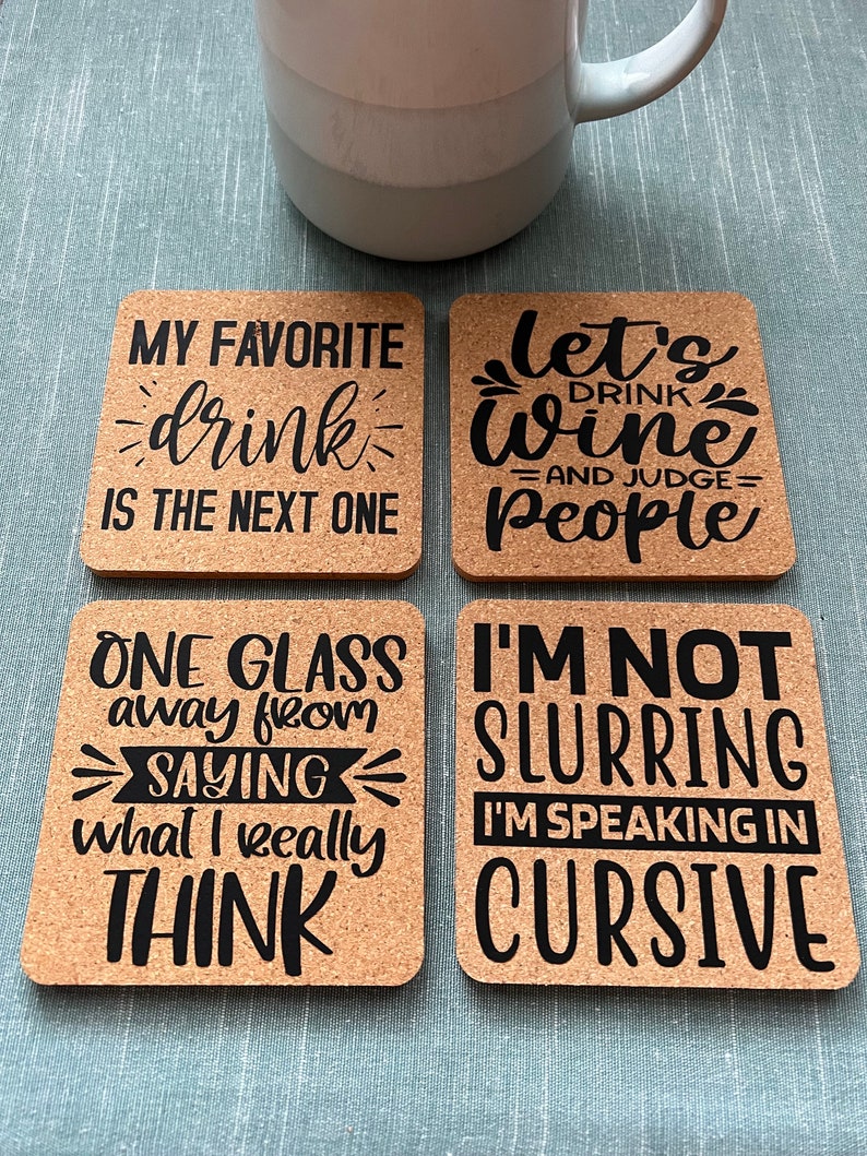 Funny Alcohol Coasters - Set of 4 Cork Drink Coasters - Etsy