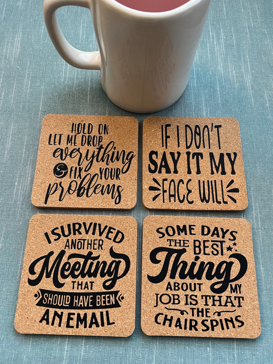 Funny Work Humor Cork Coasters - Set of 4, Office Gift - Etsy
