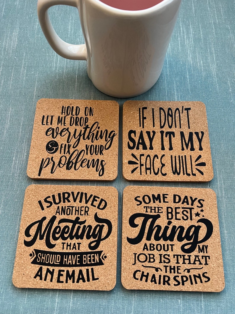 Work Humor Coasters - Set of 4, Funny Unique Gifts, Stocking Stuffers ...