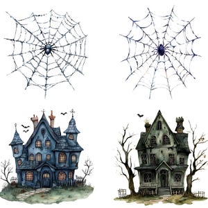 Halloween Watercolor Clipart Set, Haunted House, Bows, Pumpkins, Ghosts ...