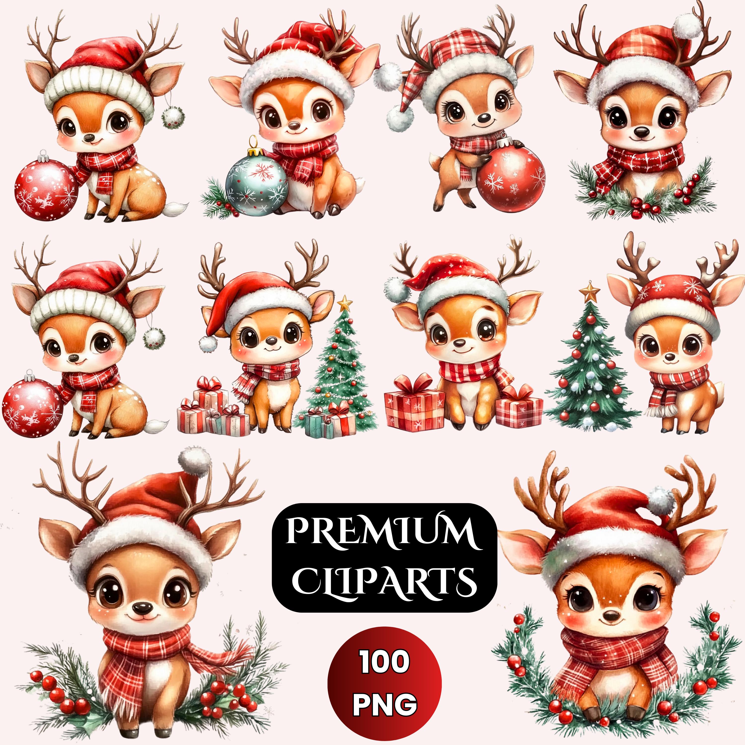 100 Cute Reindeer PNG Clipart Bundle, Reindeer Clipart for Christmas ...