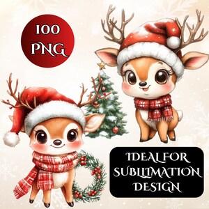 100 Cute Reindeer PNG Clipart Bundle, Reindeer Clipart for Christmas ...