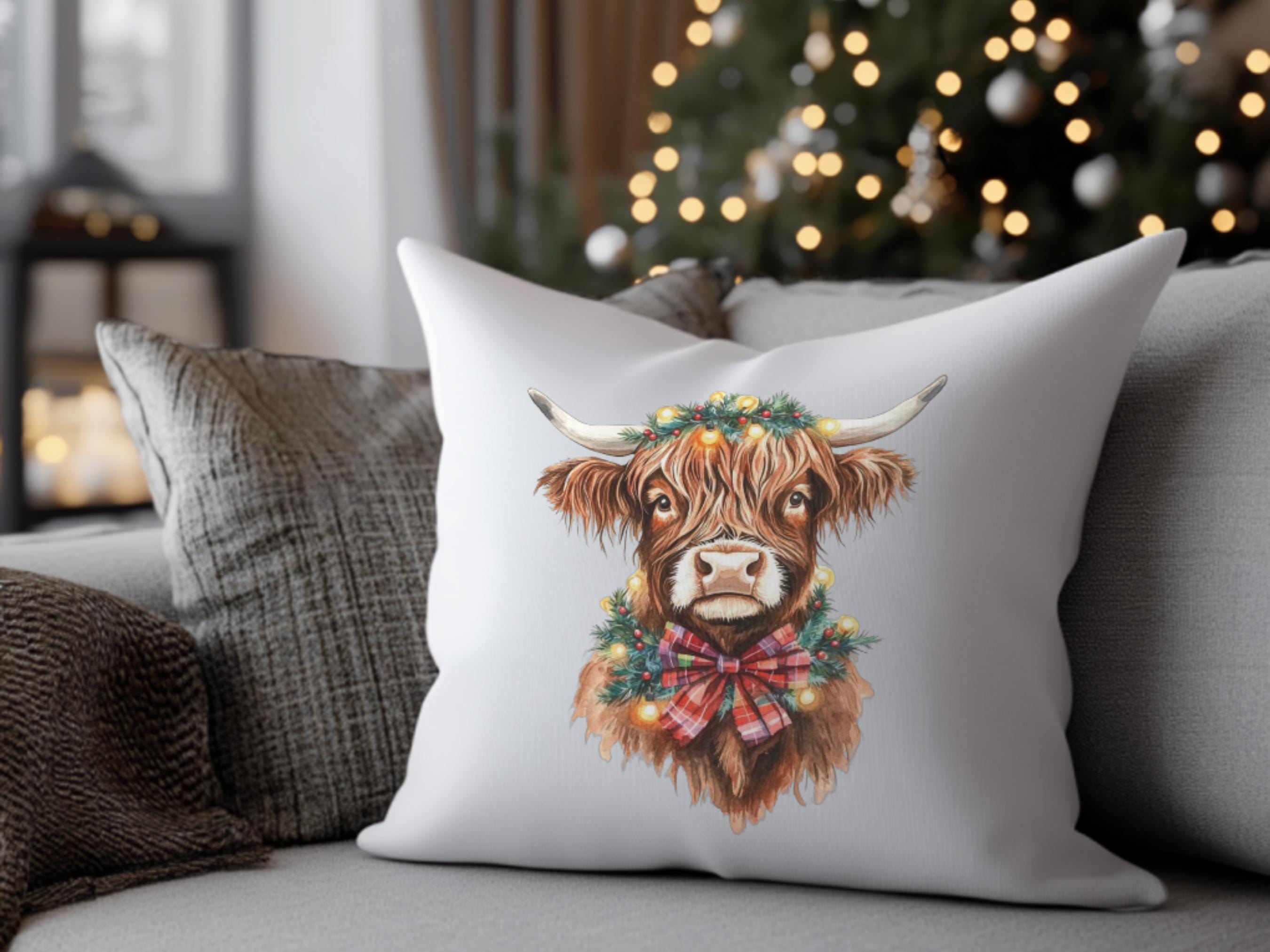 Christmas Coquette Highland Cow PNG Bundle, Festive Gingham Bow Cows ...