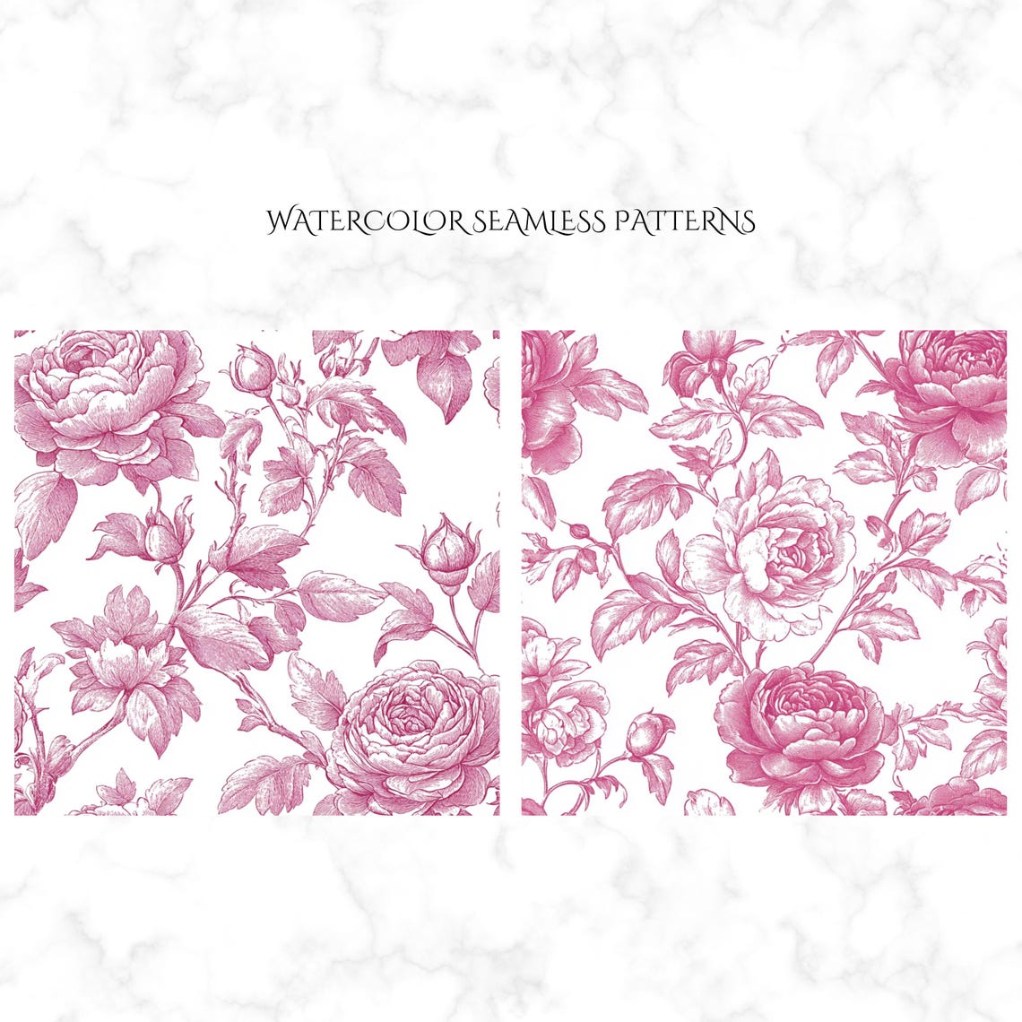 Pink Chinoiserie Flowers Seamless Patterns, Antique Style Vintage ...