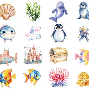 Watercolor Undersea Clipart Bundle, Cute Fish Clipart for Baby Shower ...