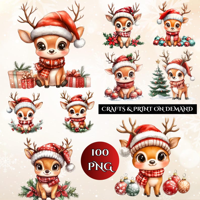 100 Cute Reindeer PNG Clipart Bundle, Reindeer Clipart for Christmas ...