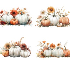 12 Water Color Pumpkin Clipart Bundle, Pumpkin Floral Clipart, Fall ...