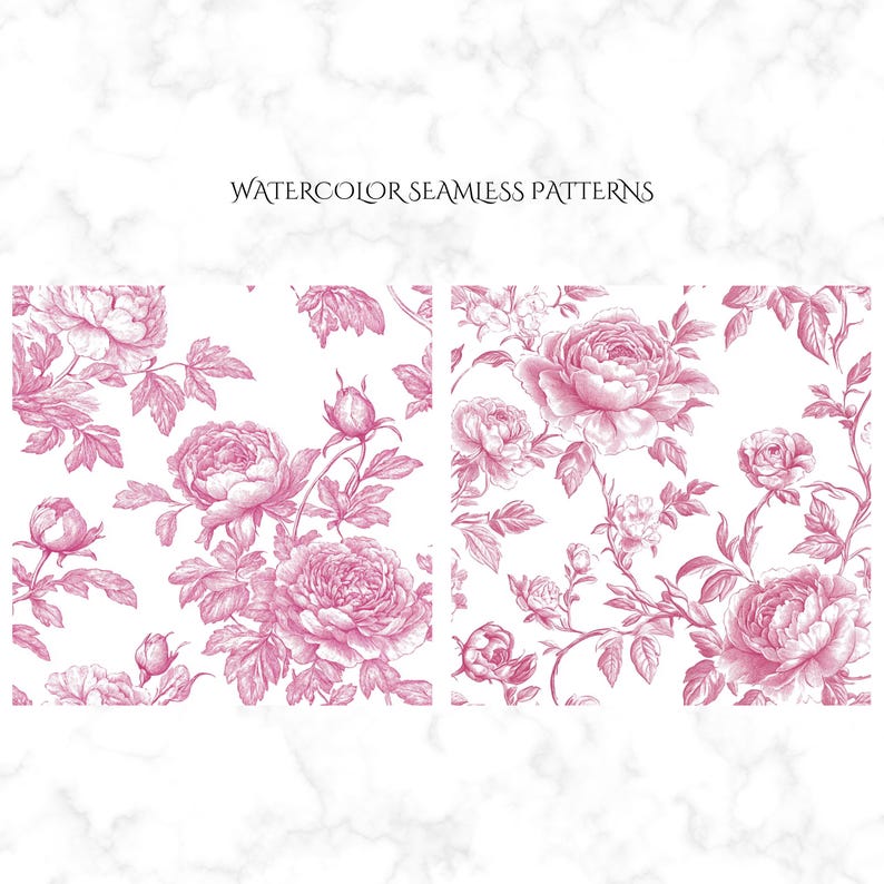 Pink Chinoiserie Flowers Seamless Patterns, Antique Style Vintage ...