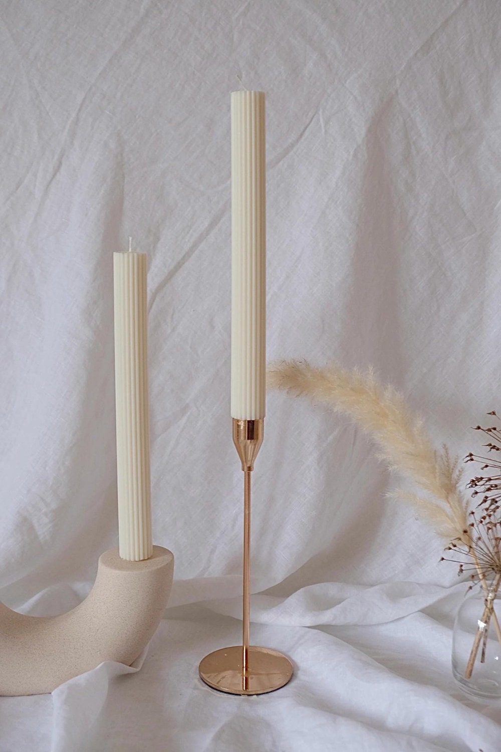 Taper Ribbed Pillar Candle Set | Long Pillar Candle | Cylinder Candle ...
