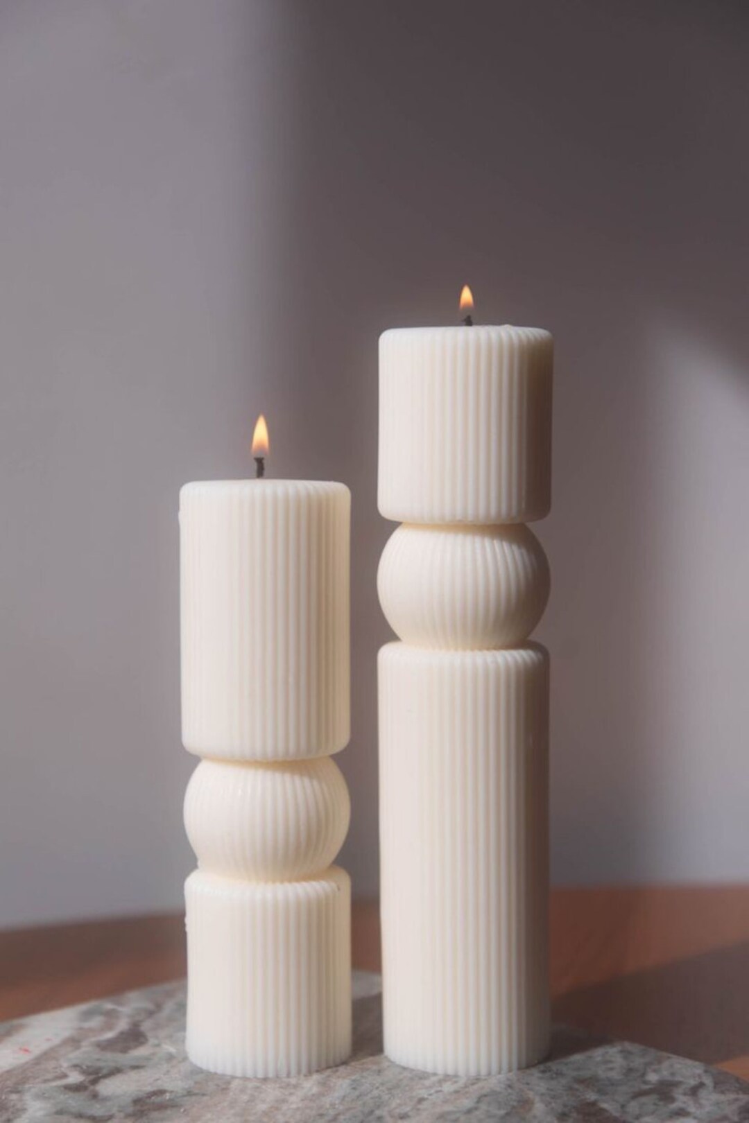 Roman Ribbed Pillar Candle Ribbed Candle Tall Pillar Candle Striped ...