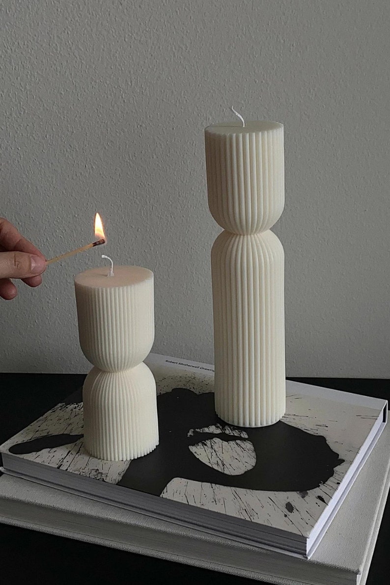 Ribbed Hourglass Pillar Candle | Sculptural Candle | Aesthetic Decor ...