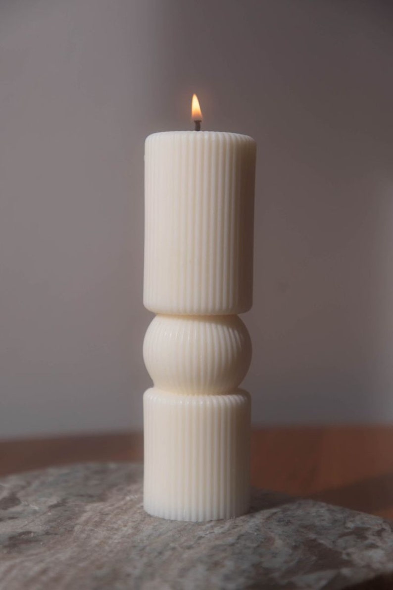 Roman Ribbed Pillar Candle Ribbed Candle Tall Pillar Candle Striped ...