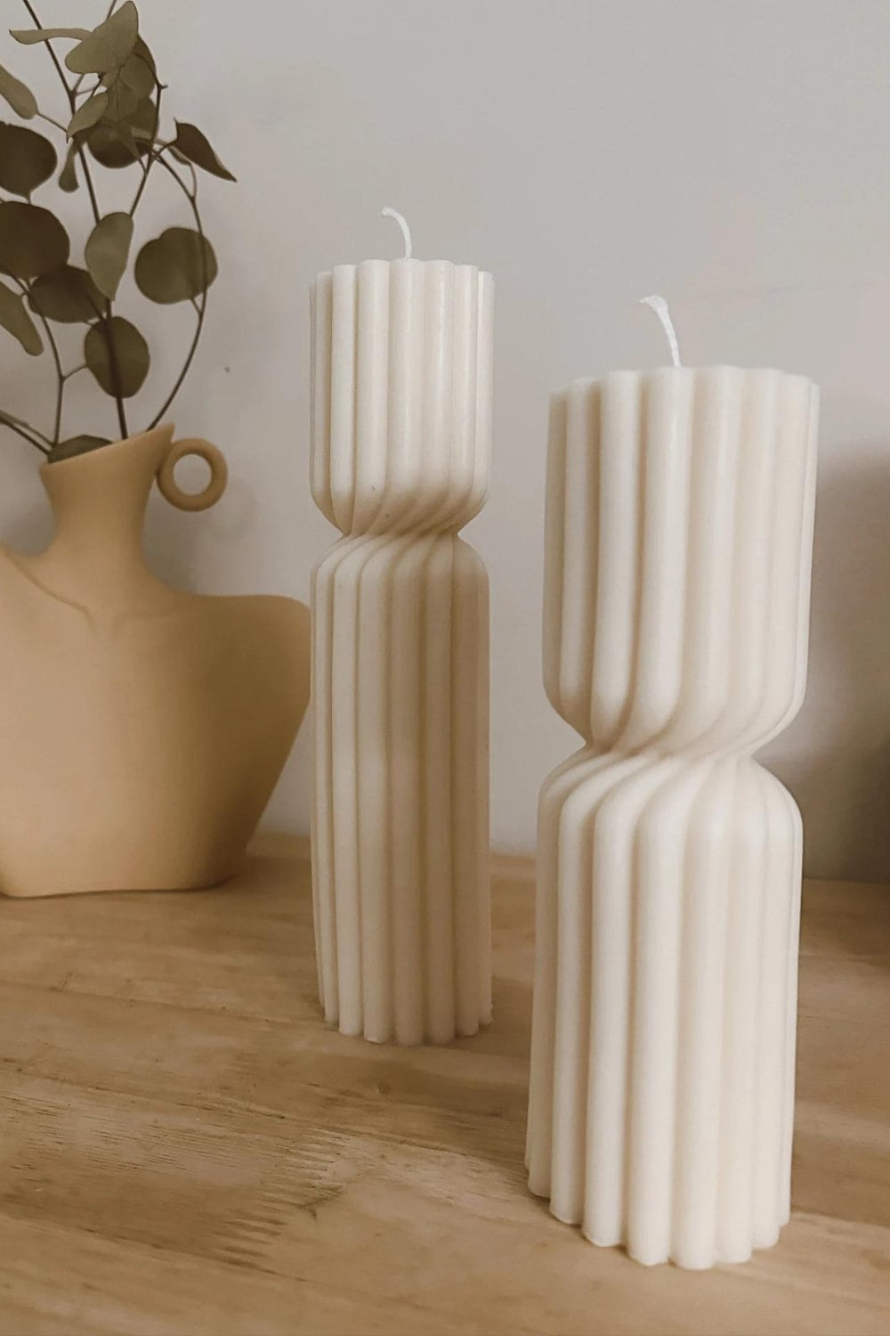 Striped Pillar Candle Ribbed Candle Tall Pillar Candle Ribbed Pillar ...