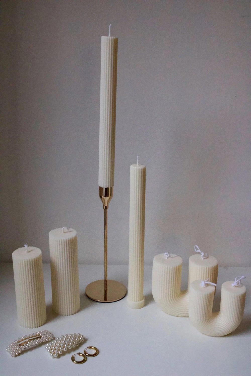 Taper Ribbed Pillar Candle Set | Long Pillar Candle | Cylinder Candle ...
