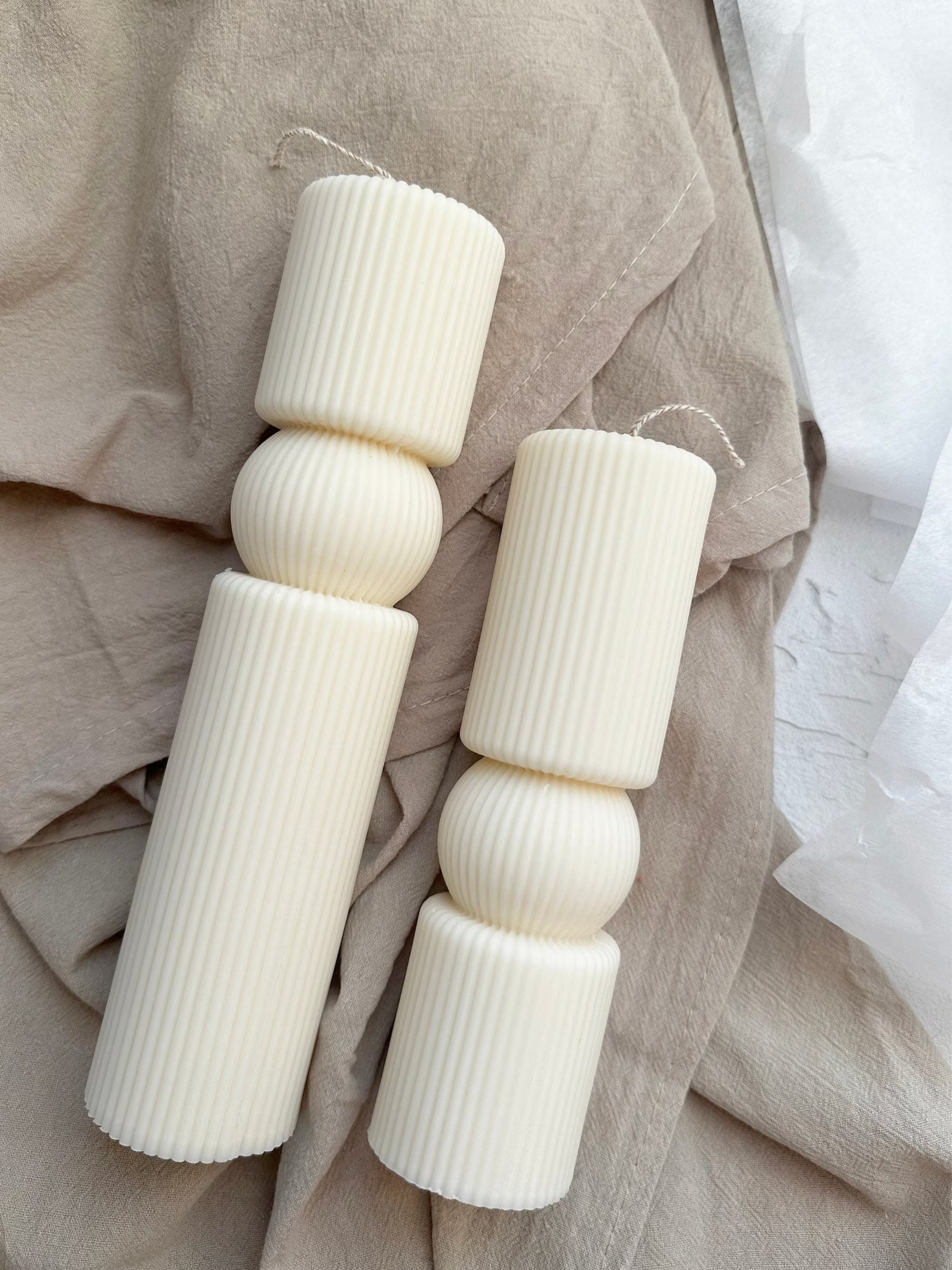 Roman Ribbed Pillar Candle Ribbed Candle Tall Pillar Candle Striped ...