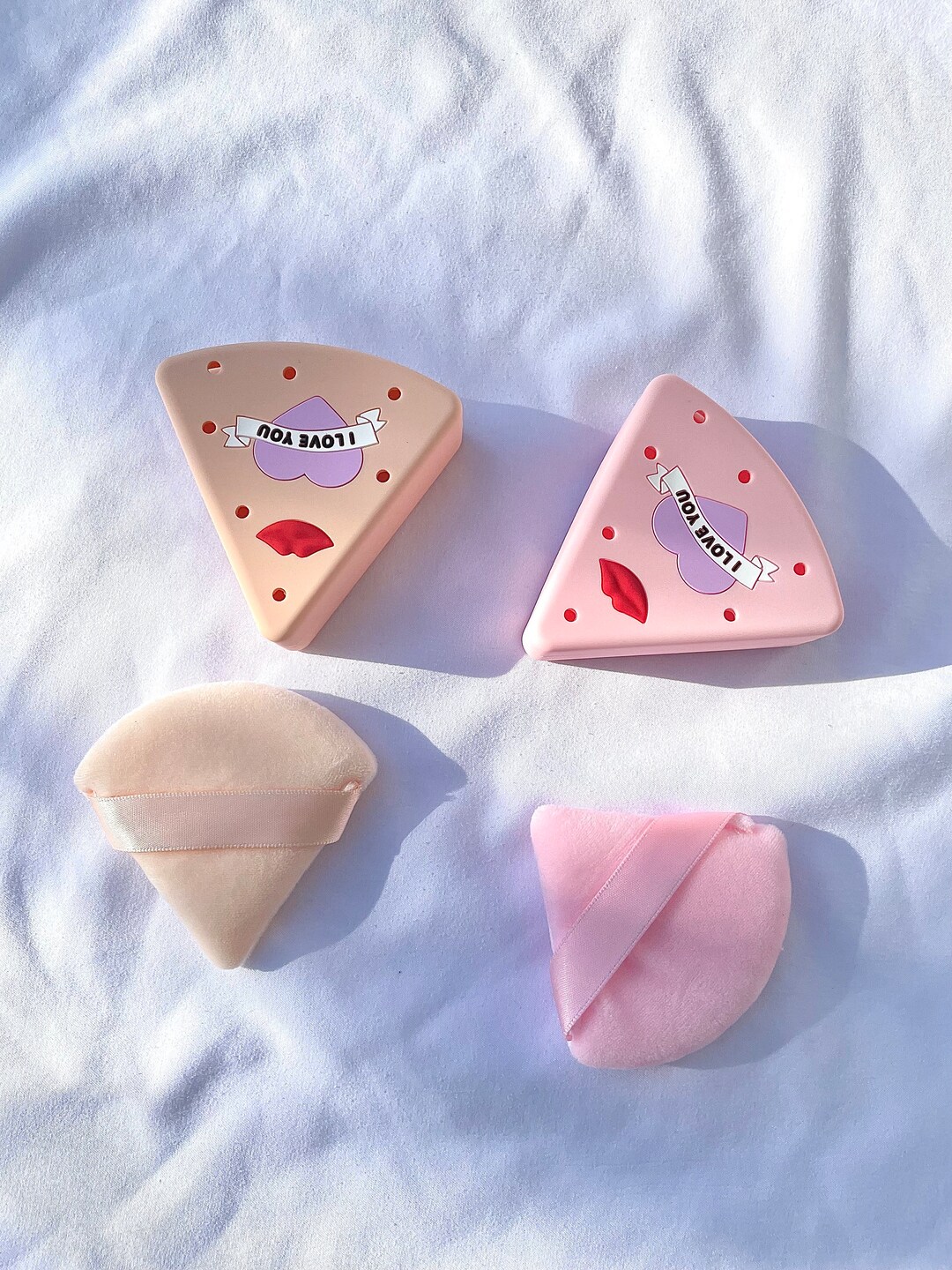 Design “I Love You” Triangle Powder Puff; Makeup Powder Puff for Loose ...
