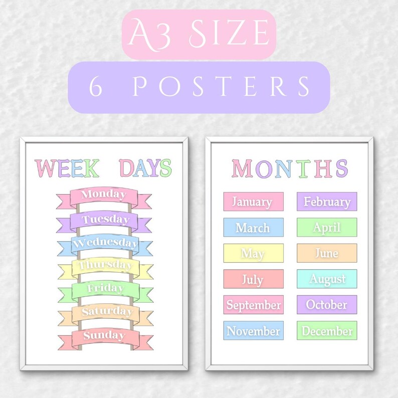 Educational Posters Set of Six Wall Art Classroom Posters School ...