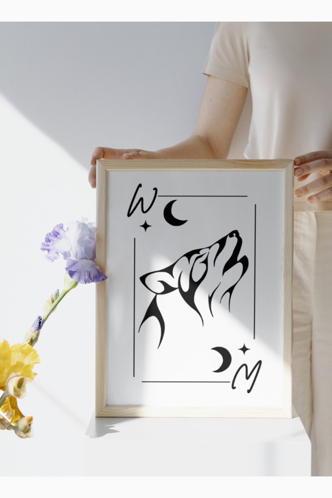 Wall Art Howling Wolf Wall Decor Minimalistic Line Art Unique ...