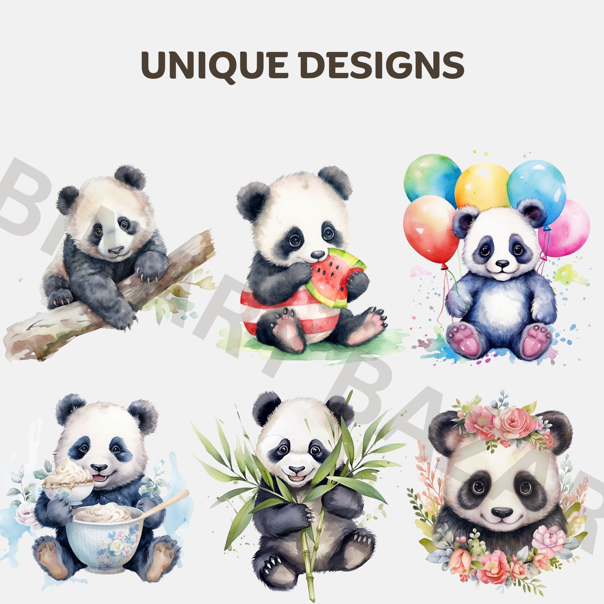 Cute Baby Panda Clipart Pngs 24 Watercolor Jungle Wildlife Panda Clip ...