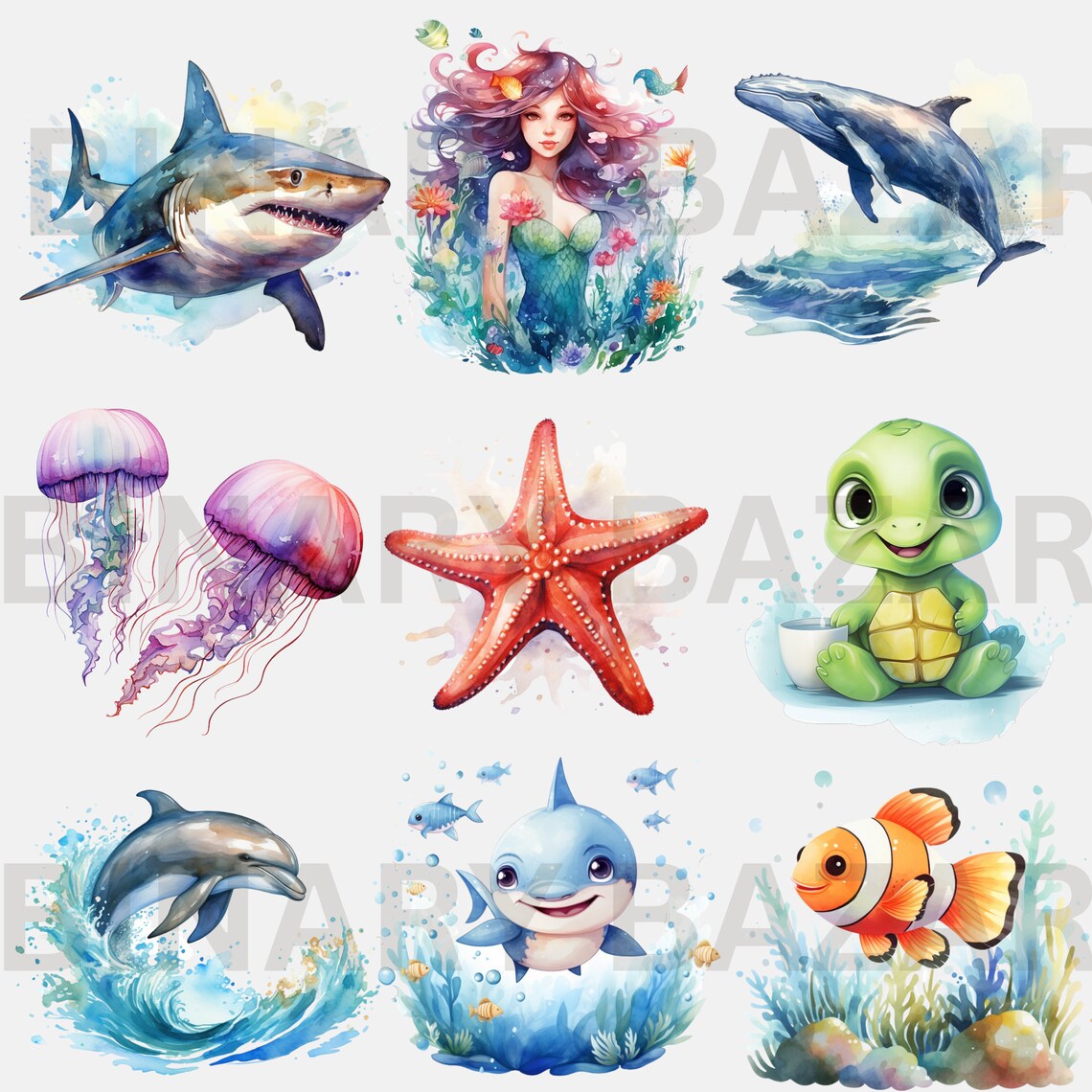 Cute Sea Animals Clipart Ocean Clipart, Under the Sea Life PNG ...