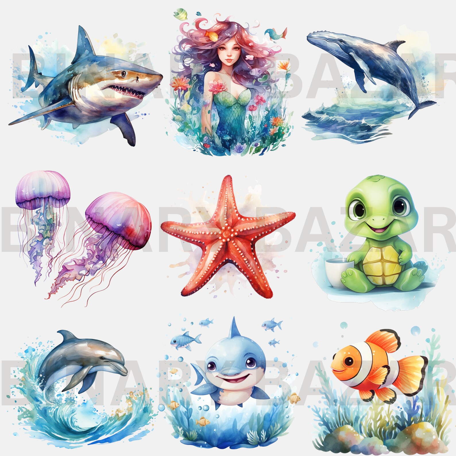 Cute Sea Animals Clipart Ocean Clipart Sea Life Underwater - Etsy