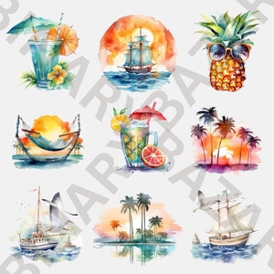 23 Summer Season Watercolor PNG Clipart Pack Bundle, Sunshine, Beach ...