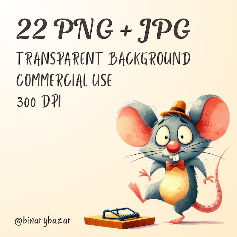 Cute and Funny Mouse Rat Clipart PNG & JPG Bundle 22 Watercolor ...