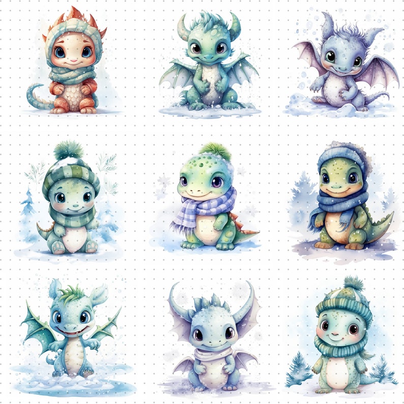 32 Cute Winter Fantasy Creatures Clipart PNG Watercolor Mythical ...