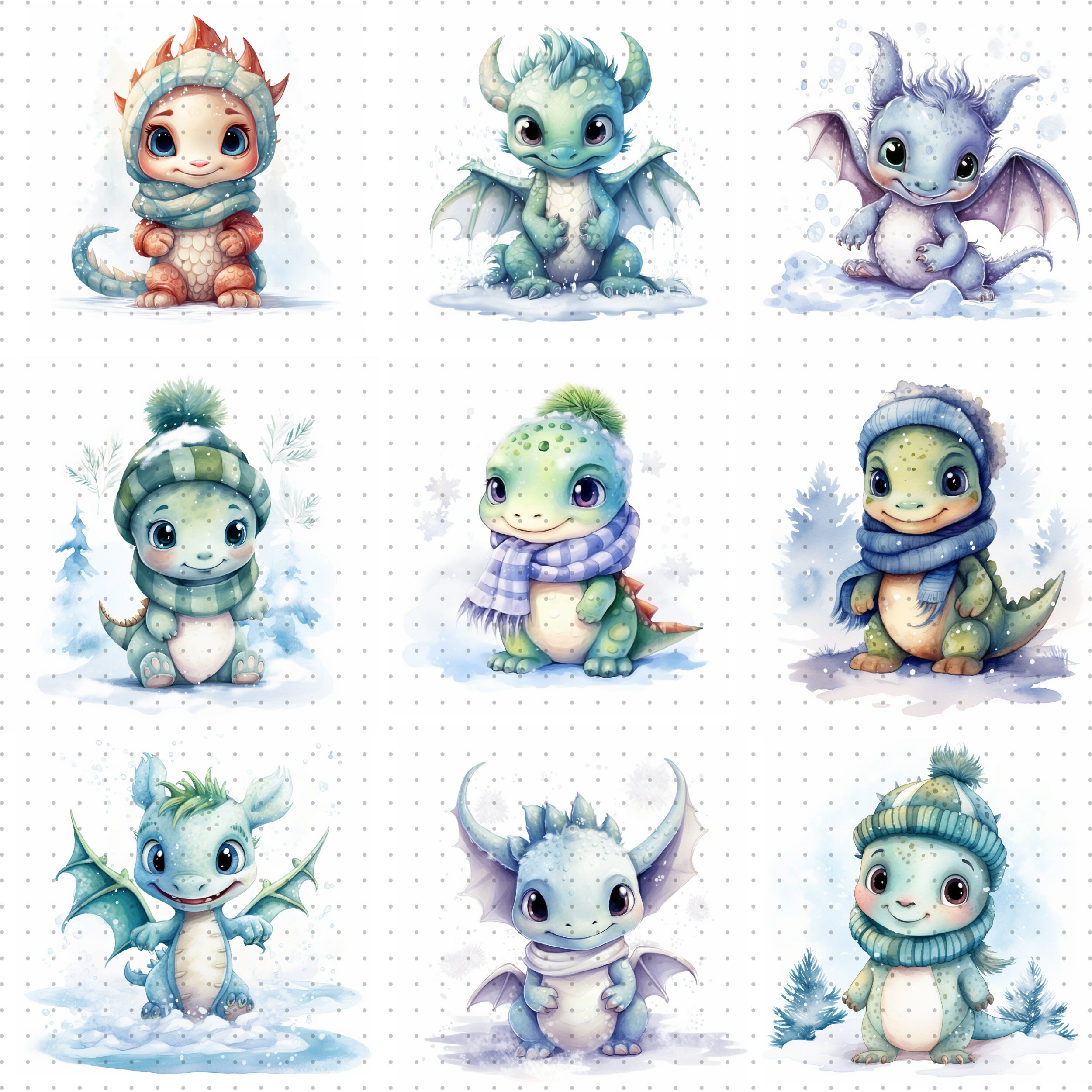 32 Cute Winter Fantasy Creatures Clipart PNG Watercolor Mythical ...