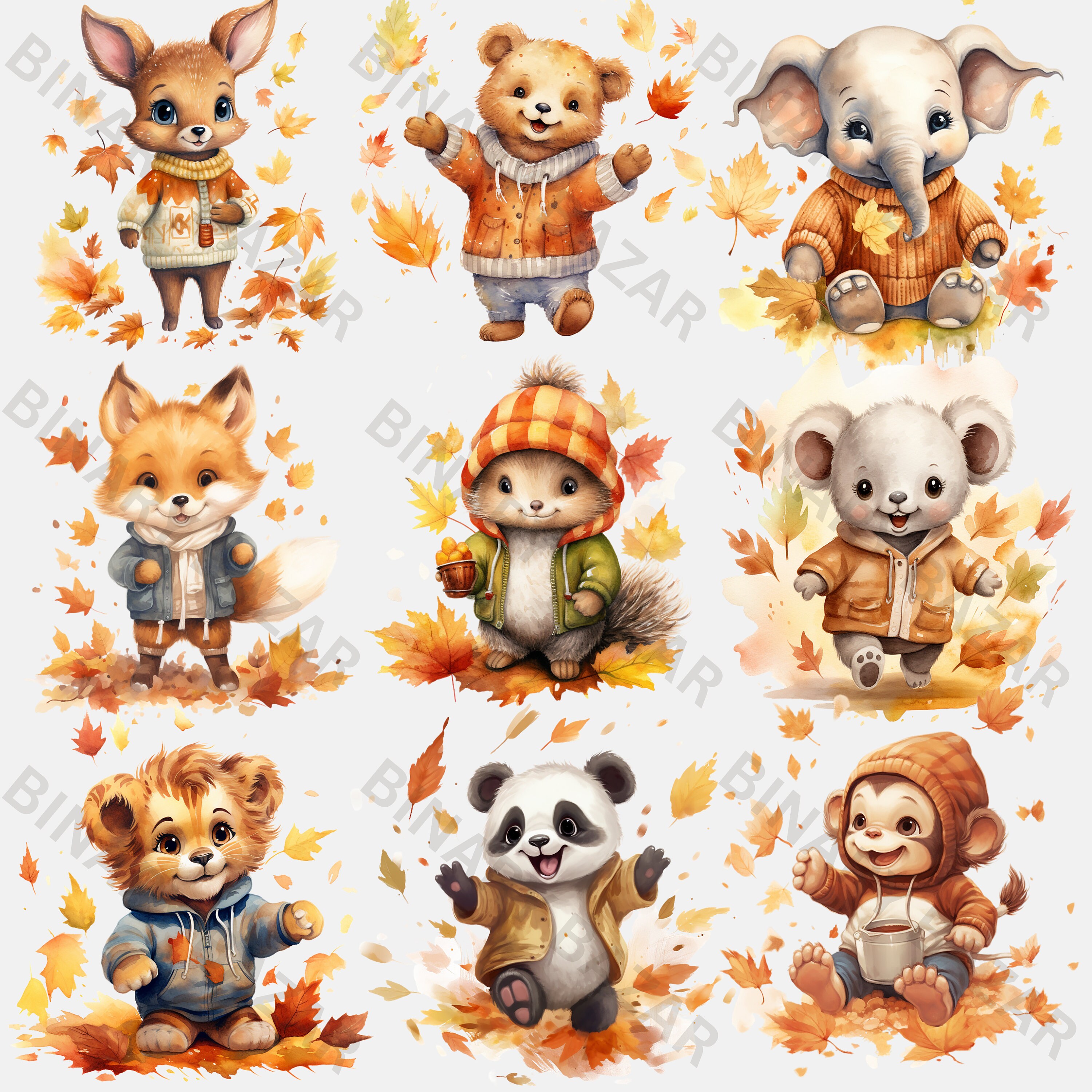 Fall Cute Baby Animals PNG for Commercial Use Digital Art Printable ...