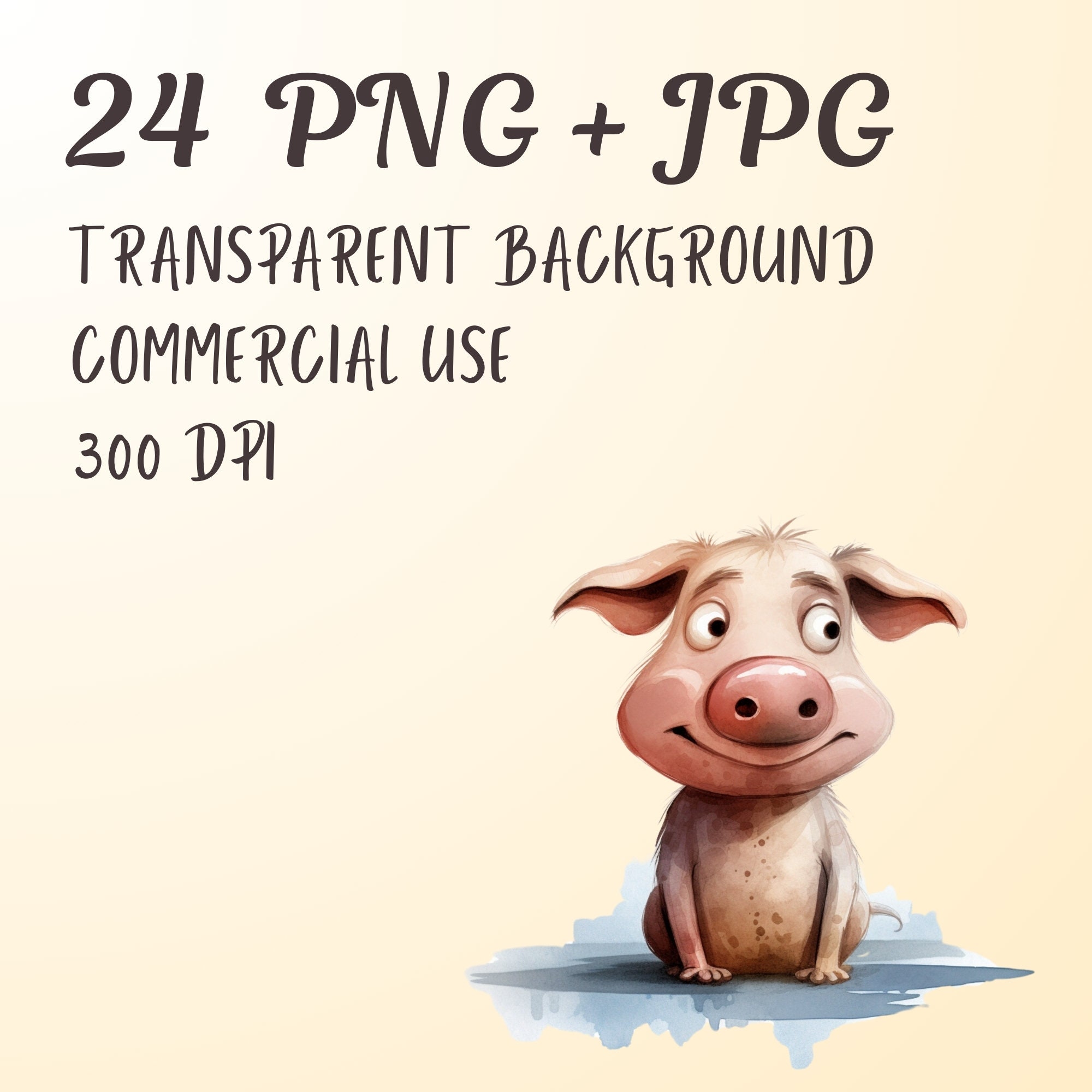 Watercolor Quirky Pig Clipart Bundle: 24 Funny Farm Animal PNG & JPG ...