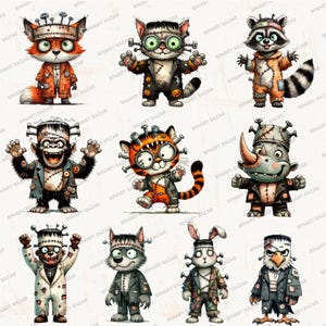 Frankenstein Animals Clipart: Funny Halloween Monster PNG (digital ...